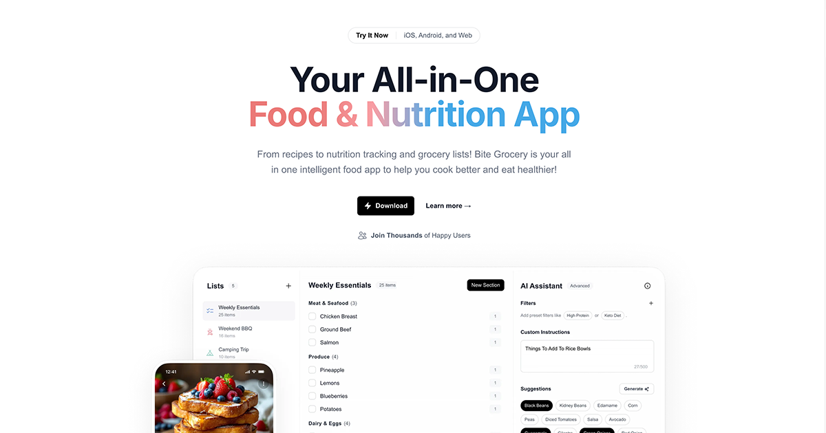 Bite Grocery - All-in-One Food & Nutrition App